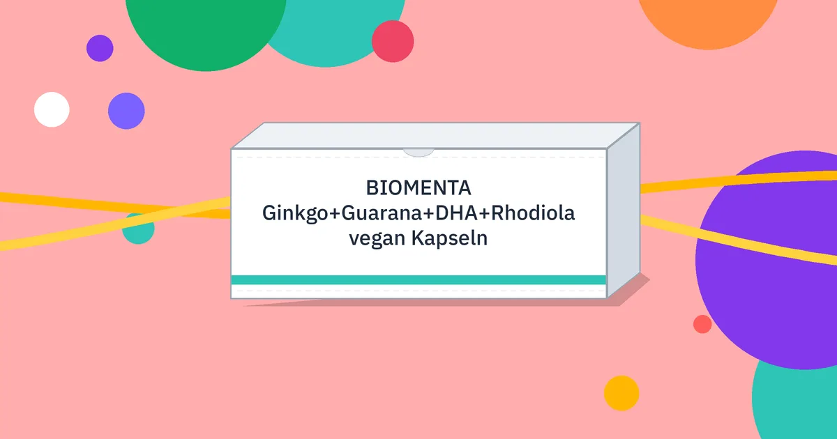 Symbolbild: Packung mit der Aufschrift BIOMENTA Ginkgo+Guarana+DHA+Rhodiola vegan Kapseln (PZN 17502444) – Verfügbarkeit und Bezug in Apotheken in Frankfurt am Main