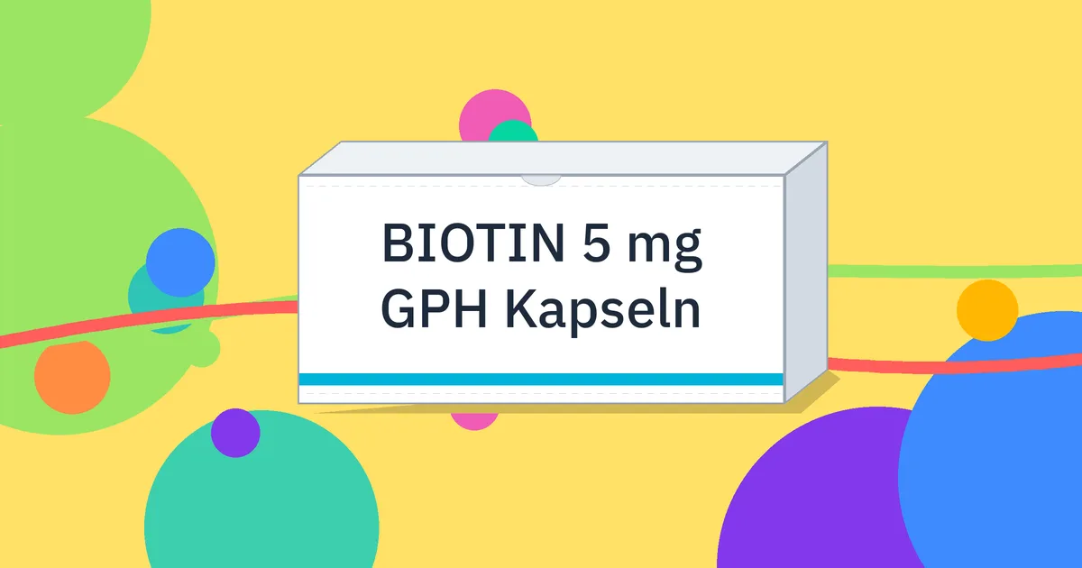 Symbolbild: Packung mit der Aufschrift BIOTIN 5 mg GPH Kapseln (PZN 13250833) – Verfügbarkeit und Bezug in Apotheken in Frankfurt am Main