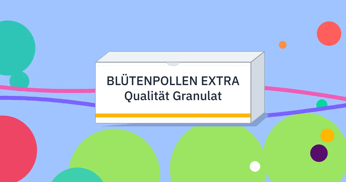 Symbolbild: Packung mit der Aufschrift BLÜTENPOLLEN EXTRA Qualität Granulat (PZN 03658177) – Verfügbarkeit und Bezug in Apotheken in Frankfurt am Main