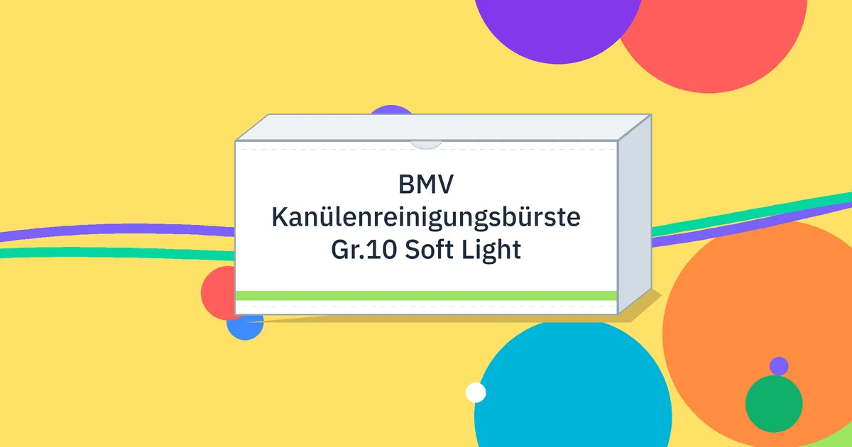 Symbolbild: Packung mit der Aufschrift BMV Kanülenreinigungsbürste Gr.10 Soft Light (PZN 18204105) – Verfügbarkeit und Bezug in Apotheken in Frankfurt am Main