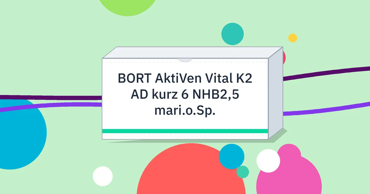 Symbolbild: Packung mit der Aufschrift BORT AktiVen Vital K2 AD kurz 6 NHB2,5 mari.o.Sp. (PZN 17499357) – Verfügbarkeit und Bezug in Apotheken in Frankfurt am Main