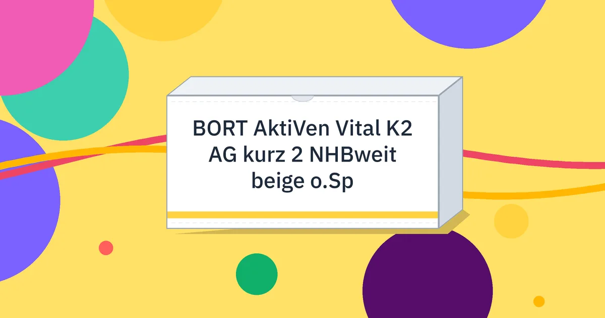 Symbolbild: Packung mit der Aufschrift BORT AktiVen Vital K2 AG kurz 2 NHBweit beige o.Sp (PZN 13731662) – Verfügbarkeit und Bezug in Apotheken in Frankfurt am Main