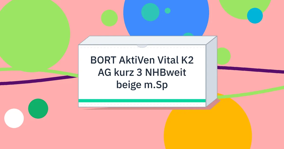 Symbolbild: Packung mit der Aufschrift BORT AktiVen Vital K2 AG kurz 3 NHBweit beige m.Sp (PZN 13732006) – Verfügbarkeit und Bezug in Apotheken in Frankfurt am Main