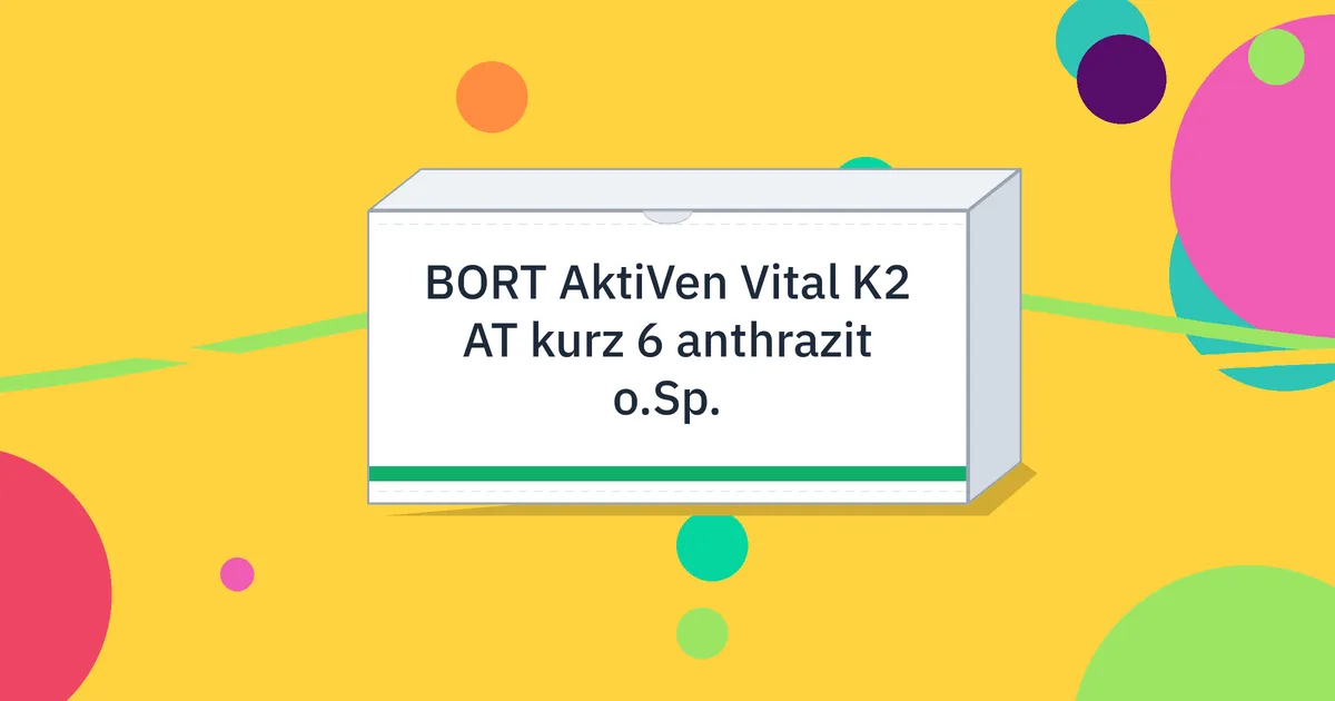 Symbolbild: Packung mit der Aufschrift BORT AktiVen Vital K2 AT kurz 6 anthrazit o.Sp. (PZN 13743180) – Verfügbarkeit und Bezug in Apotheken in Frankfurt am Main