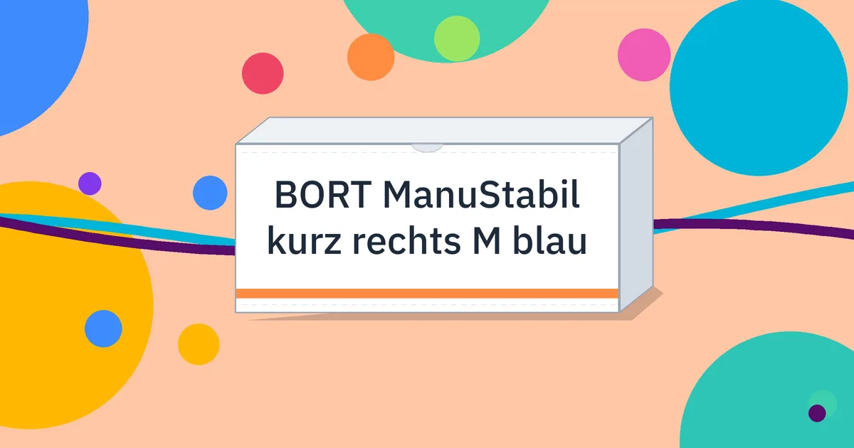 Symbolbild: Packung mit der Aufschrift BORT ManuStabil kurz rechts M blau (PZN 00825025) – Verfügbarkeit und Bezug in Apotheken in Frankfurt am Main