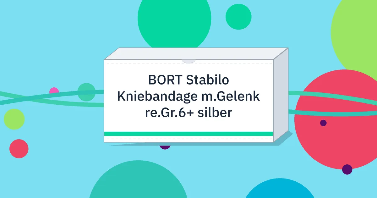 Symbolbild: Packung mit der Aufschrift BORT Stabilo Kniebandage m.Gelenk re.Gr.6+ silber (PZN 16846006) – Verfügbarkeit und Bezug in Apotheken in Frankfurt am Main