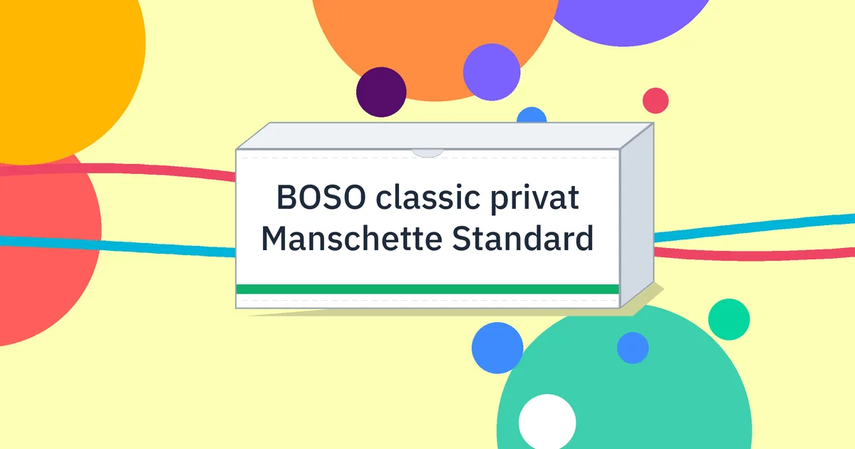 Symbolbild: Packung mit der Aufschrift BOSO classic privat Manschette Standard (PZN 00195972) – Verfügbarkeit und Bezug in Apotheken in Frankfurt am Main