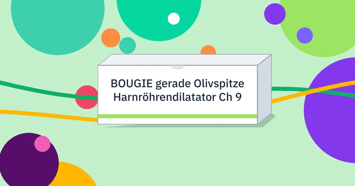 Symbolbild: Packung mit der Aufschrift BOUGIE gerade Olivspitze Harnröhrendilatator Ch 9 (PZN 17509162) – Verfügbarkeit und Bezug in Apotheken in Frankfurt am Main