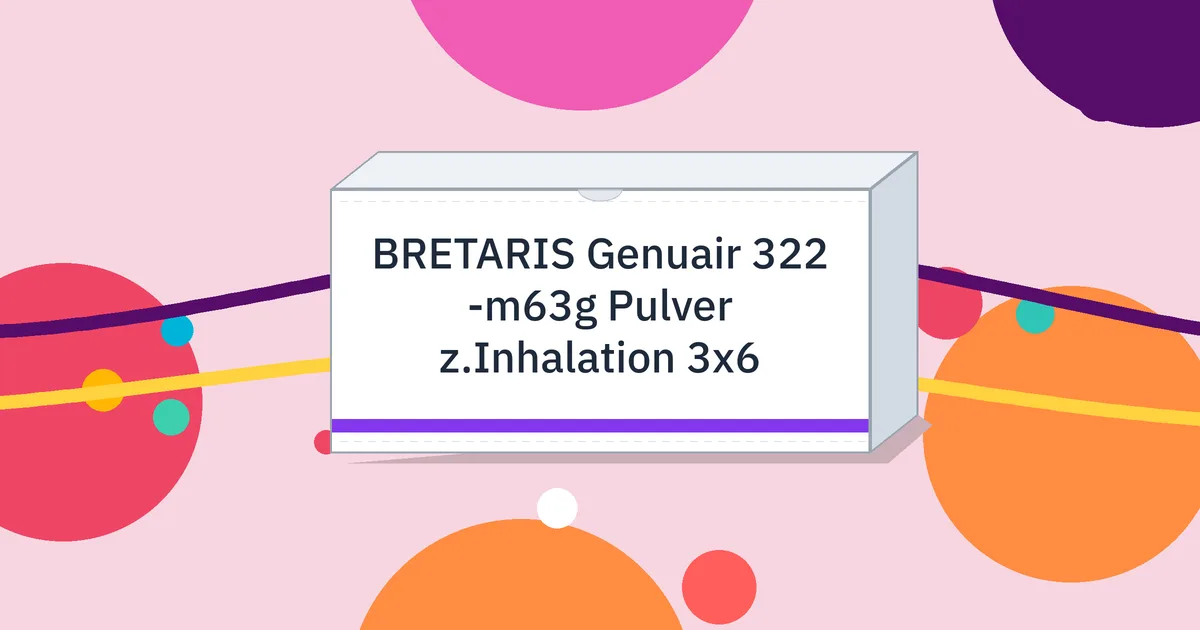 Symbolbild: Packung mit der Aufschrift BRETARIS Genuair 322 -m63g Pulver z.Inhalation 3x6 (PZN 16923586) – Verfügbarkeit und Bezug in Apotheken in Frankfurt am Main