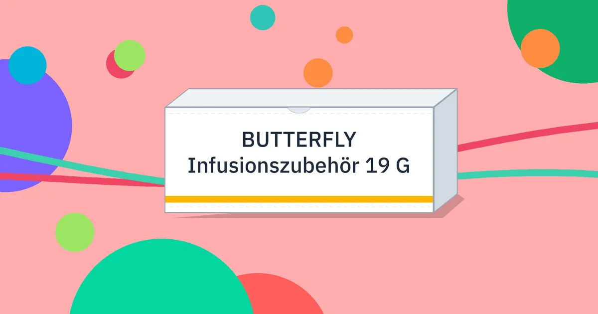 Symbolbild: Packung mit der Aufschrift BUTTERFLY Infusionszubehör 19 G (PZN 00327936) – Verfügbarkeit und Bezug in Apotheken in Frankfurt am Main