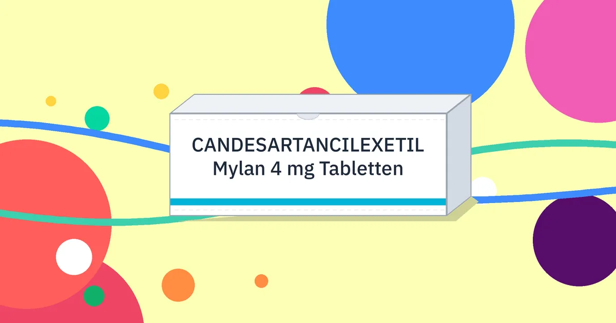 Symbolbild: Packung mit der Aufschrift CANDESARTANCILEXETIL Mylan 4 mg Tabletten (PZN 09614287) – Verfügbarkeit und Bezug in Apotheken in Frankfurt am Main