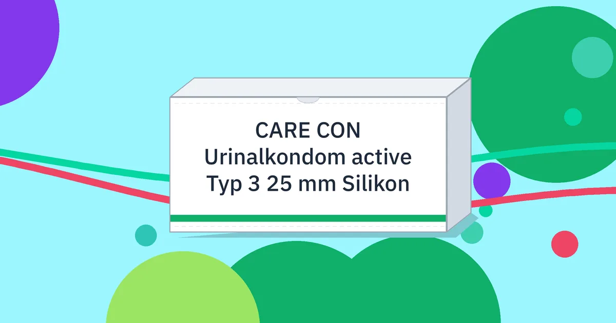Symbolbild: Packung mit der Aufschrift CARE CON Urinalkondom active Typ 3 25 mm Silikon (PZN 17520755) – Verfügbarkeit und Bezug in Apotheken in Frankfurt am Main