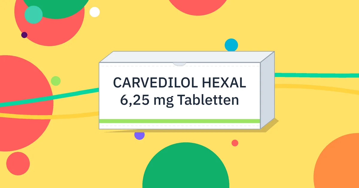 Symbolbild: Packung mit der Aufschrift CARVEDILOL HEXAL 6,25 mg Tabletten (PZN 02227156) – Verfügbarkeit und Bezug in Apotheken in Frankfurt am Main
