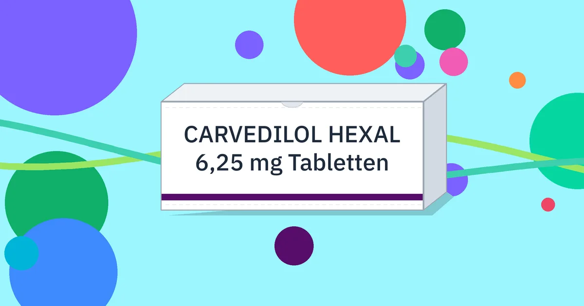 Symbolbild: Packung mit der Aufschrift CARVEDILOL HEXAL 6,25 mg Tabletten (PZN 02227127) – Verfügbarkeit und Bezug in Apotheken in Frankfurt am Main