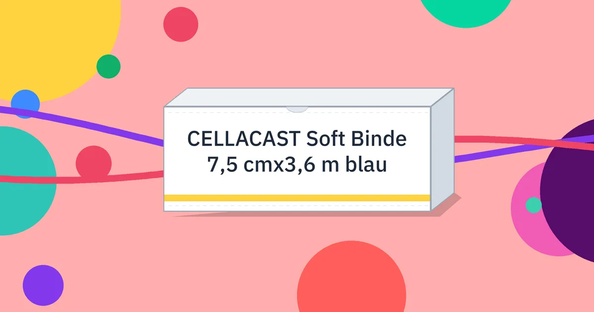 Symbolbild: Packung mit der Aufschrift CELLACAST Soft Binde 7,5 cmx3,6 m blau (PZN 14252165) – Verfügbarkeit und Bezug in Apotheken in Frankfurt am Main
