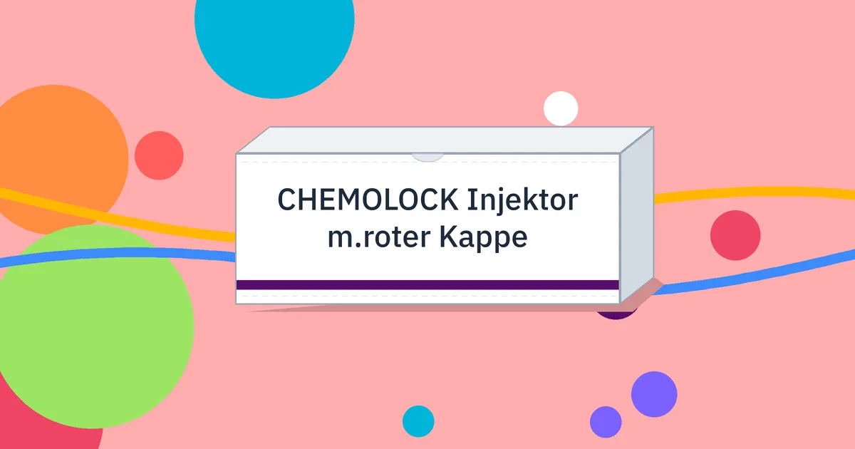 Symbolbild: Packung mit der Aufschrift CHEMOLOCK Injektor m.roter Kappe (PZN 19443527) – Verfügbarkeit und Bezug in Apotheken in Frankfurt am Main