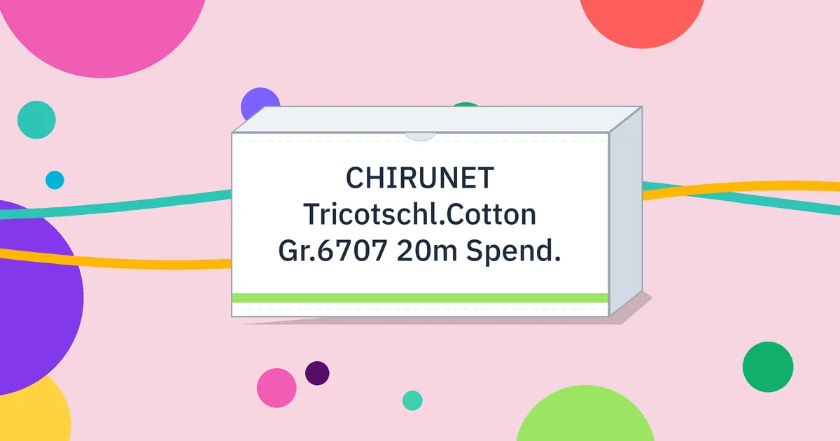 Symbolbild: Packung mit der Aufschrift CHIRUNET Tricotschl.Cotton Gr.6707 20m Spend. (PZN 00478121) – Verfügbarkeit und Bezug in Apotheken in Frankfurt am Main