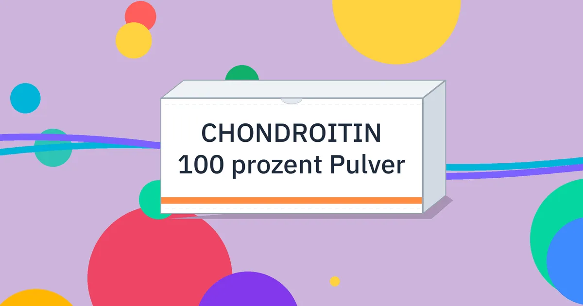 Symbolbild: Packung mit der Aufschrift CHONDROITIN 100 prozent Pulver (PZN 03122005) – Verfügbarkeit und Bezug in Apotheken in Frankfurt am Main