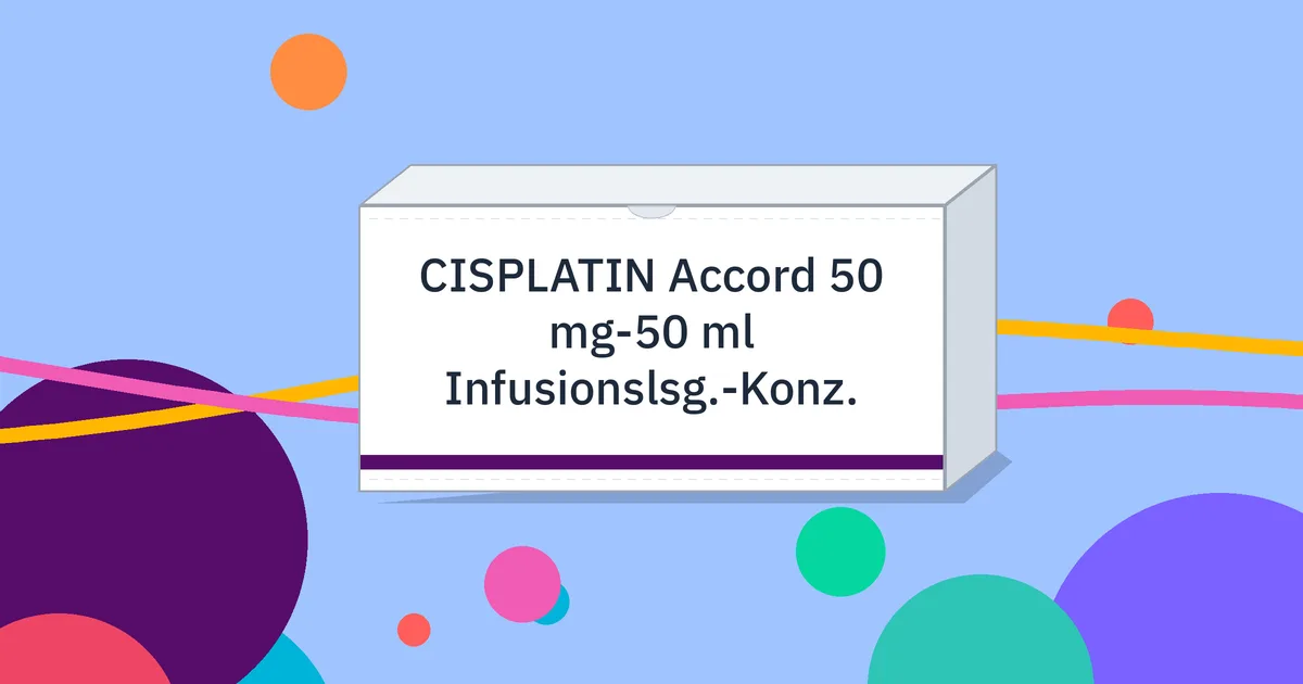 Symbolbild: Packung mit der Aufschrift CISPLATIN Accord 50 mg-50 ml Infusionslsg.-Konz. (PZN 00368697) – Verfügbarkeit und Bezug in Apotheken in Frankfurt am Main