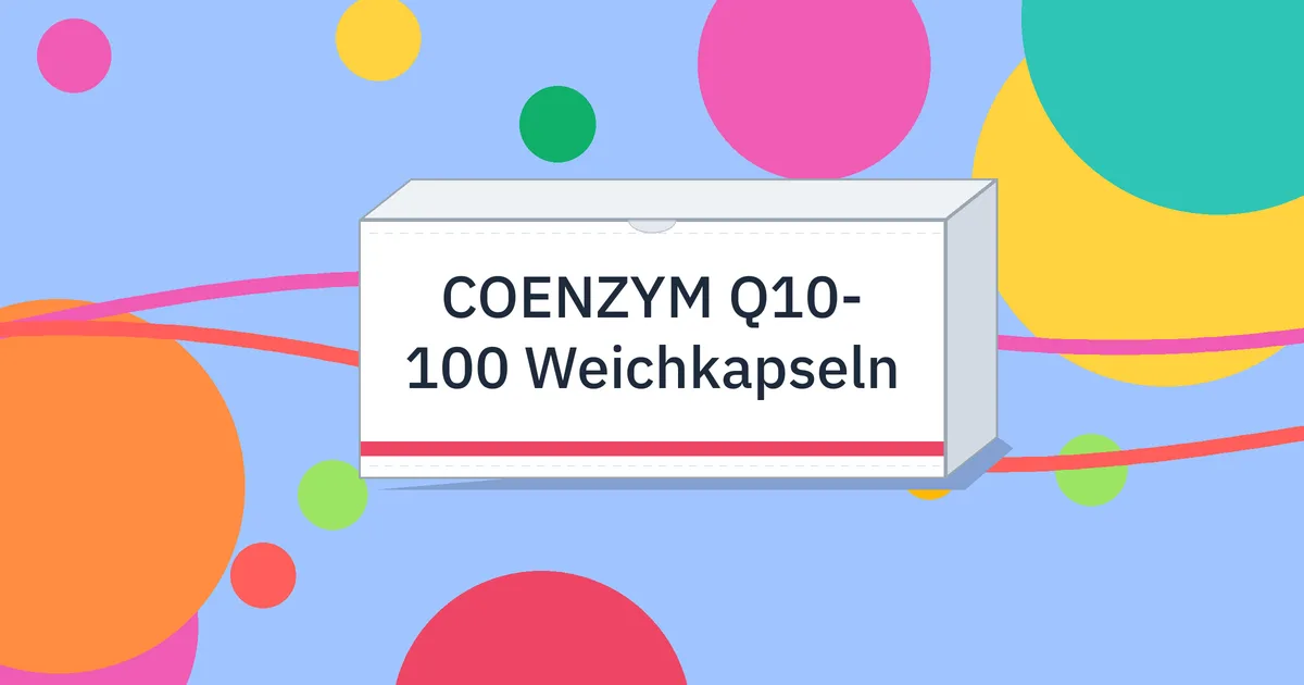 Symbolbild: Packung mit der Aufschrift COENZYM Q10-100 Weichkapseln (PZN 15734446) – Verfügbarkeit und Bezug in Apotheken in Frankfurt am Main