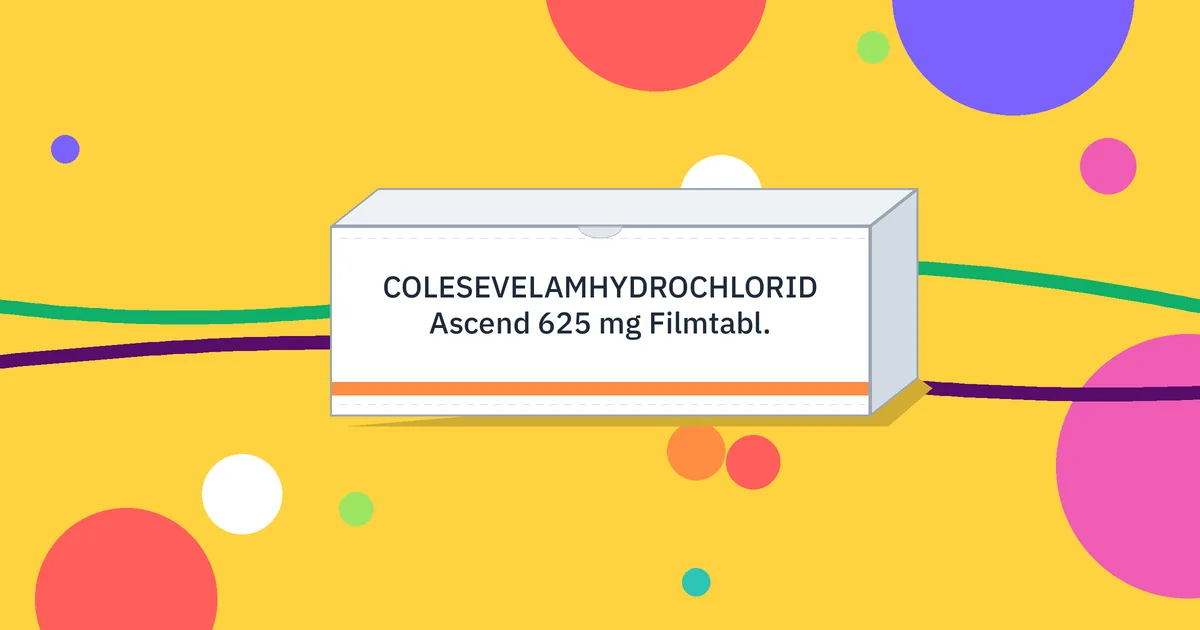 Symbolbild: Packung mit der Aufschrift COLESEVELAMHYDROCHLORID Ascend 625 mg Filmtabl. (PZN 18097589) – Verfügbarkeit und Bezug in Apotheken in Frankfurt am Main