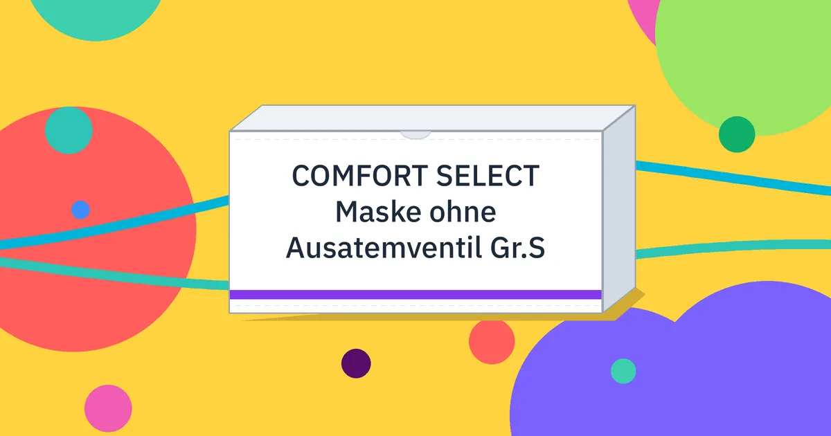 Symbolbild: Packung mit der Aufschrift COMFORT SELECT Maske ohne Ausatemventil Gr.S (PZN 00076575) – Verfügbarkeit und Bezug in Apotheken in Frankfurt am Main
