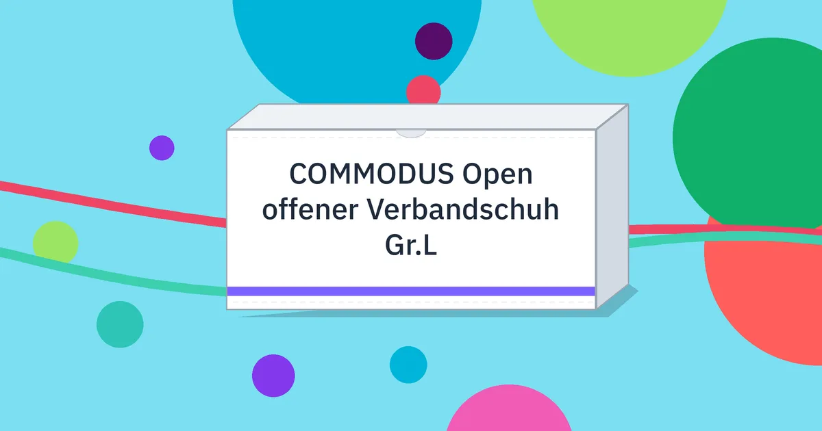 Symbolbild: Packung mit der Aufschrift COMMODUS Open offener Verbandschuh Gr.L (PZN 16744406) – Verfügbarkeit und Bezug in Apotheken in Frankfurt am Main