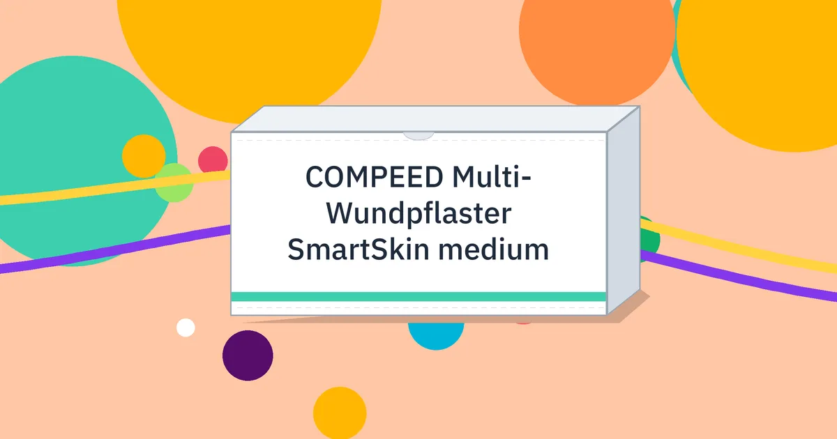 Symbolbild: Packung mit der Aufschrift COMPEED Multi-Wundpflaster SmartSkin medium (PZN 20575582) – Verfügbarkeit und Bezug in Apotheken in Frankfurt am Main