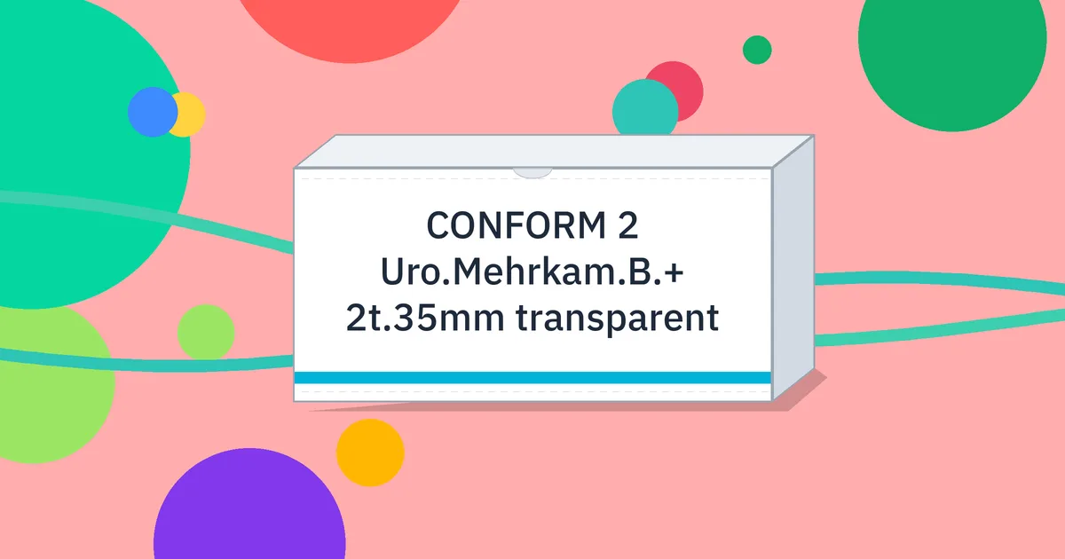 Symbolbild: Packung mit der Aufschrift CONFORM 2 Uro.Mehrkam.B.+ 2t.35mm transparent (PZN 10812615) – Verfügbarkeit und Bezug in Apotheken in Frankfurt am Main