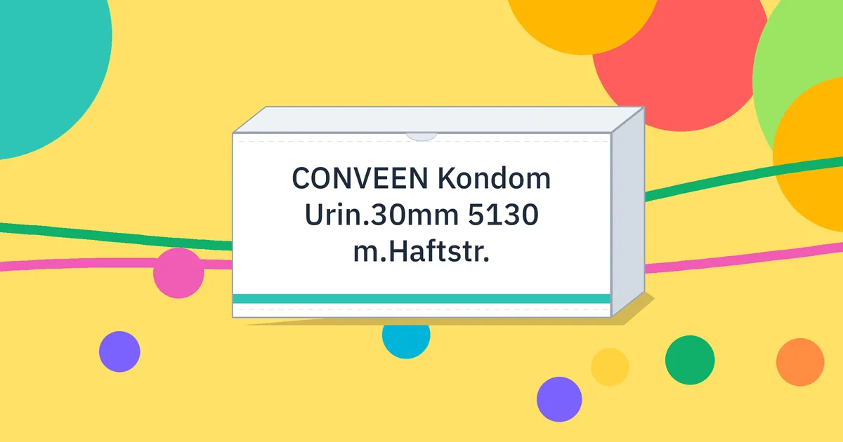 Symbolbild: Packung mit der Aufschrift CONVEEN Kondom Urin.30mm 5130 m.Haftstr. (PZN 02298972) – Verfügbarkeit und Bezug in Apotheken in Frankfurt am Main