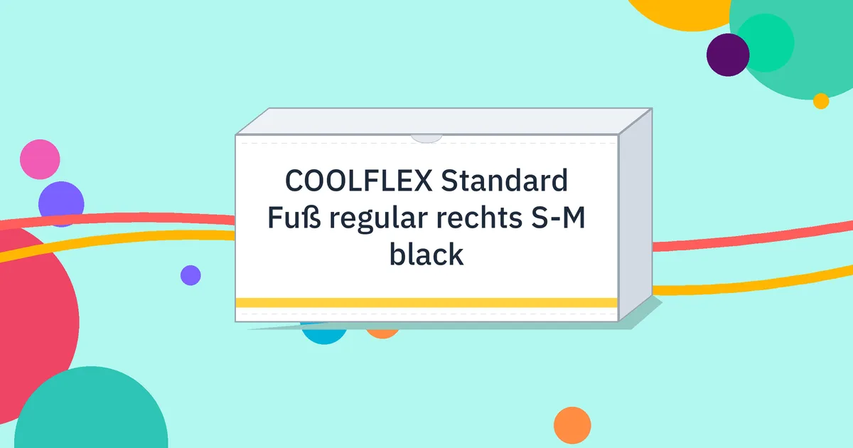 Symbolbild: Packung mit der Aufschrift COOLFLEX Standard Fuß regular rechts S-M black (PZN 20382328) – Verfügbarkeit und Bezug in Apotheken in Frankfurt am Main