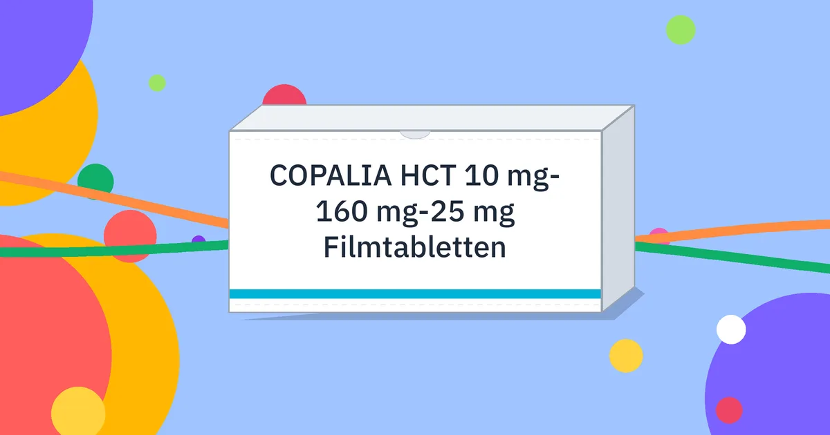 Symbolbild: Packung mit der Aufschrift COPALIA HCT 10 mg-160 mg-25 mg Filmtabletten (PZN 14437657) – Verfügbarkeit und Bezug in Apotheken in Frankfurt am Main