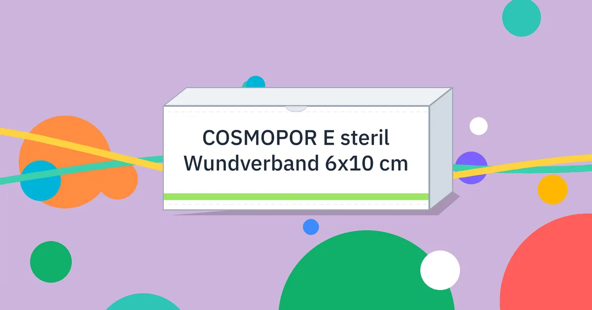 Symbolbild: Packung mit der Aufschrift COSMOPOR E steril Wundverband 6x10 cm (PZN 19214850) – Verfügbarkeit und Bezug in Apotheken in Frankfurt am Main