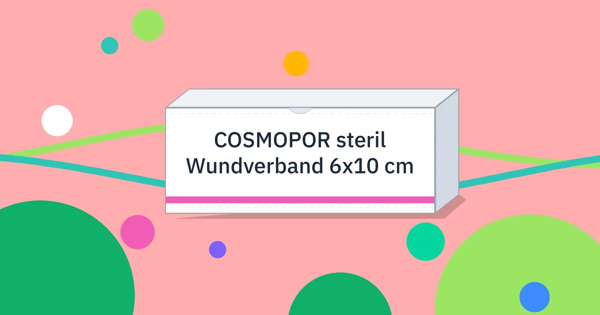 Symbolbild: Packung mit der Aufschrift COSMOPOR steril Wundverband 6x10 cm (PZN 18374505) – Verfügbarkeit und Bezug in Apotheken in Frankfurt am Main