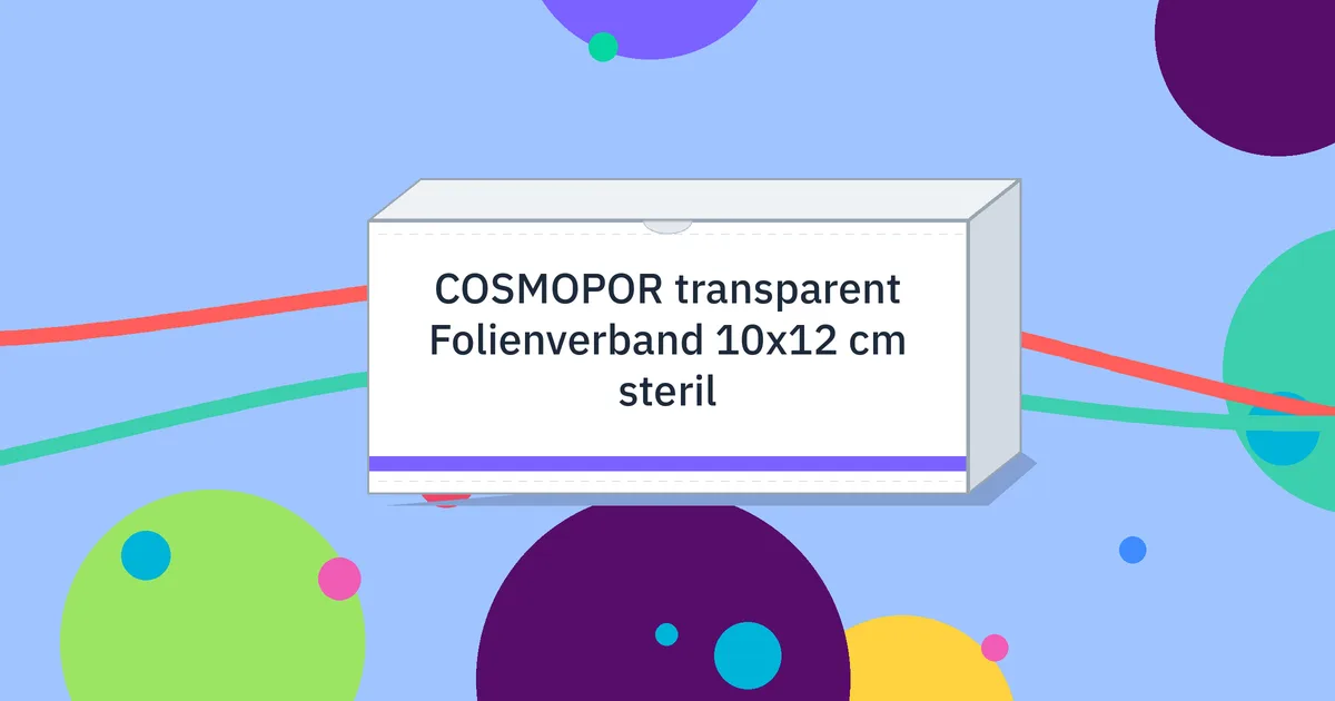 Symbolbild: Packung mit der Aufschrift COSMOPOR transparent Folienverband 10x12 cm steril (PZN 17206214) – Verfügbarkeit und Bezug in Apotheken in Frankfurt am Main