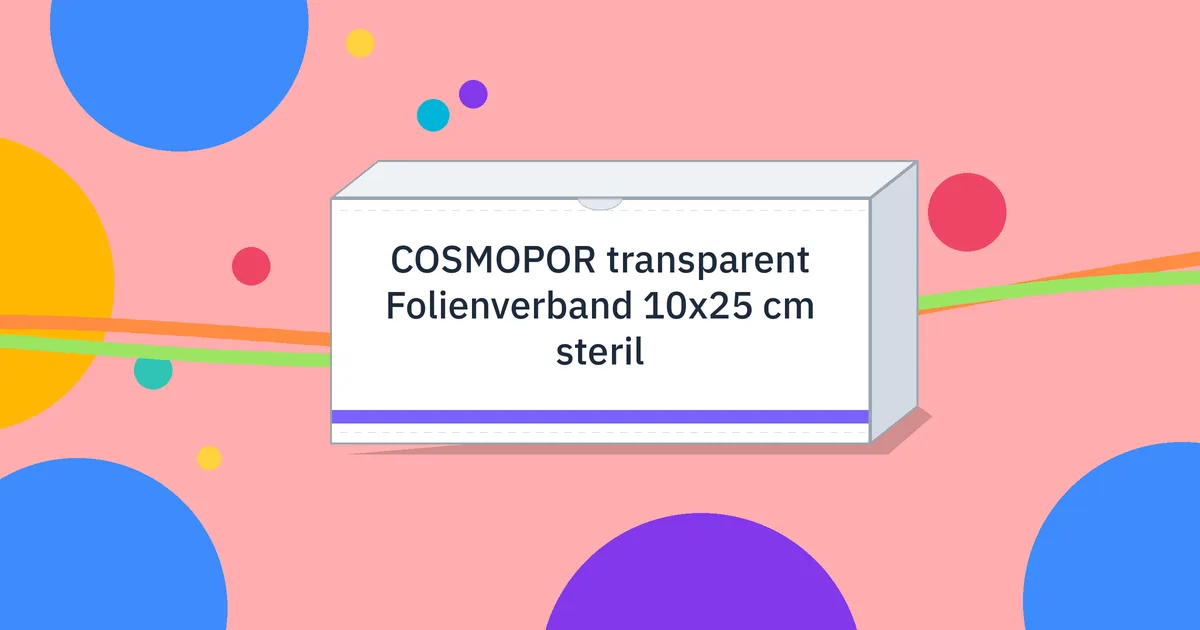 Symbolbild: Packung mit der Aufschrift COSMOPOR transparent Folienverband 10x25 cm steril (PZN 19452584) – Verfügbarkeit und Bezug in Apotheken in Frankfurt am Main