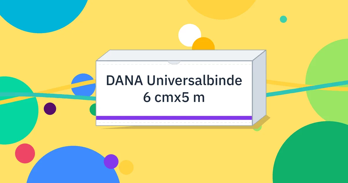 Symbolbild: Packung mit der Aufschrift DANA Universalbinde 6 cmx5 m (PZN 07636184) – Verfügbarkeit und Bezug in Apotheken in Frankfurt am Main