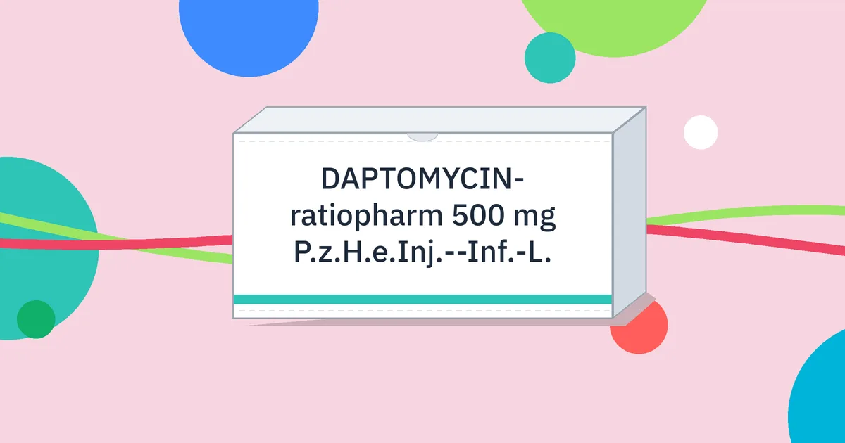 Symbolbild: Packung mit der Aufschrift DAPTOMYCIN-ratiopharm 500 mg P.z.H.e.Inj.--Inf.-L. (PZN 13819061) – Verfügbarkeit und Bezug in Apotheken in Frankfurt am Main