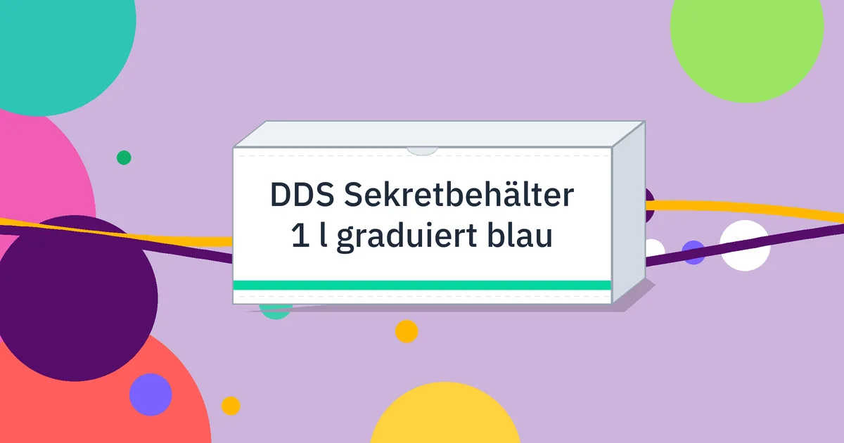 Symbolbild: Packung mit der Aufschrift DDS Sekretbehälter 1 l graduiert blau (PZN 07724445) – Verfügbarkeit und Bezug in Apotheken in Frankfurt am Main