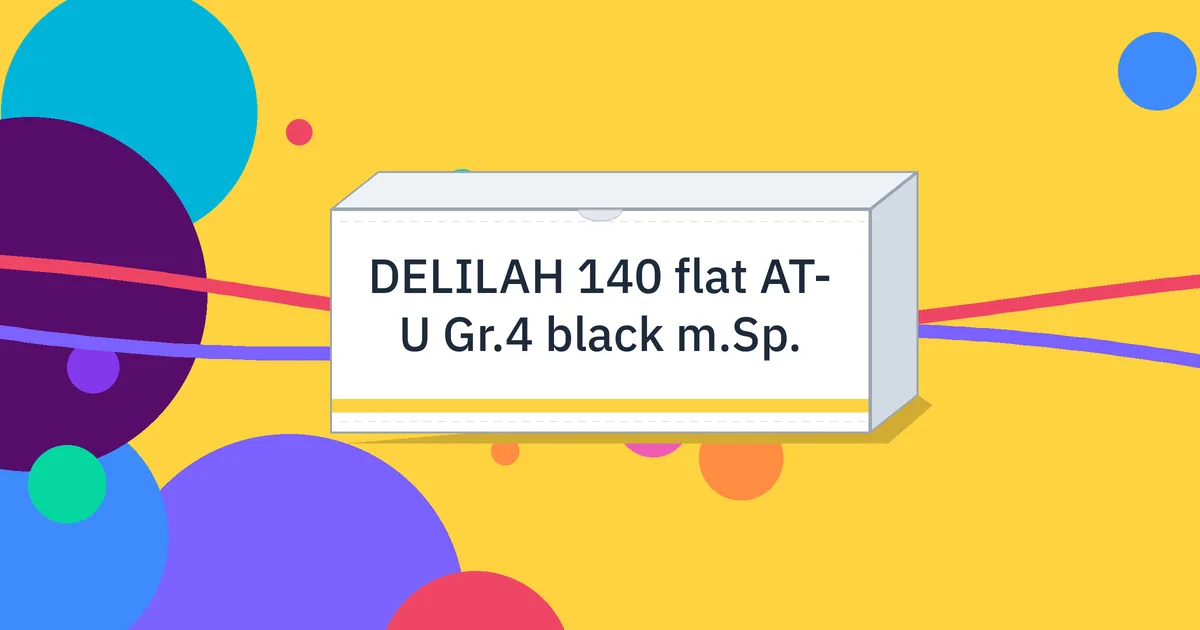Symbolbild: Packung mit der Aufschrift DELILAH 140 flat AT-U Gr.4 black m.Sp. (PZN 14248502) – Verfügbarkeit und Bezug in Apotheken in Frankfurt am Main