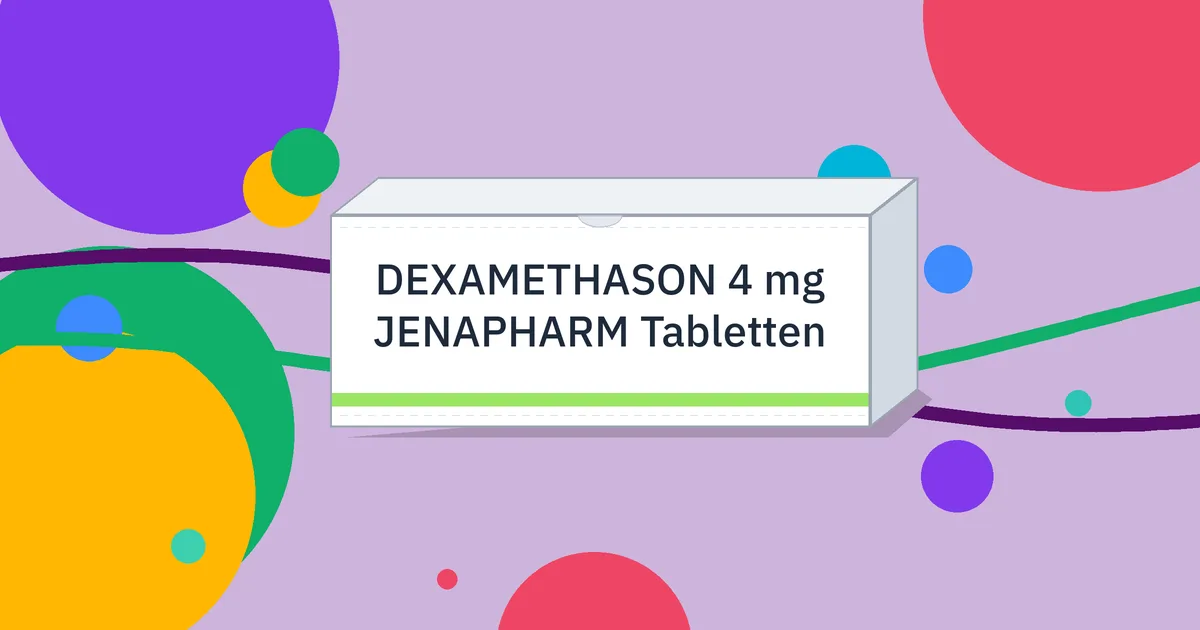 Symbolbild: Packung mit der Aufschrift DEXAMETHASON 4 mg JENAPHARM Tabletten (PZN 08918826) – Verfügbarkeit und Bezug in Apotheken in Frankfurt am Main