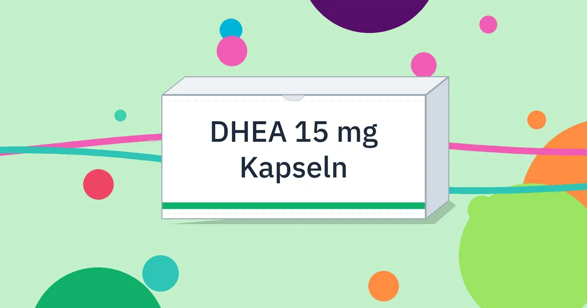 Symbolbild: Packung mit der Aufschrift DHEA 15 mg Kapseln (PZN 18471792) – Verfügbarkeit und Bezug in Apotheken in Frankfurt am Main