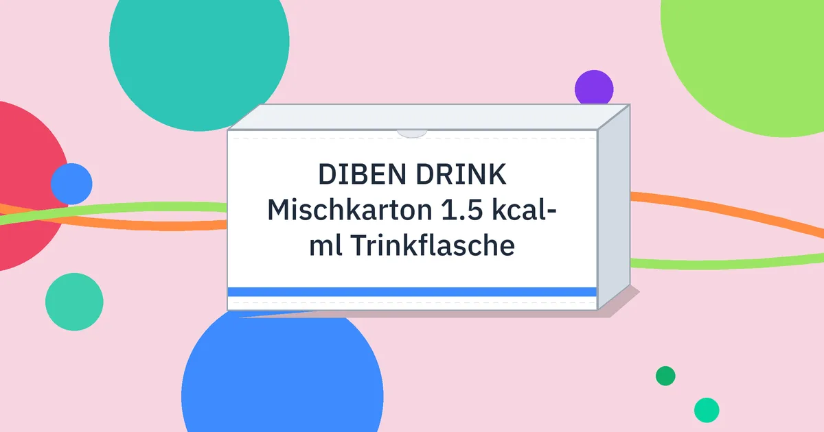 Symbolbild: Packung mit der Aufschrift DIBEN DRINK Mischkarton 1.5 kcal-ml Trinkflasche (PZN 20599217) – Verfügbarkeit und Bezug in Apotheken in Frankfurt am Main