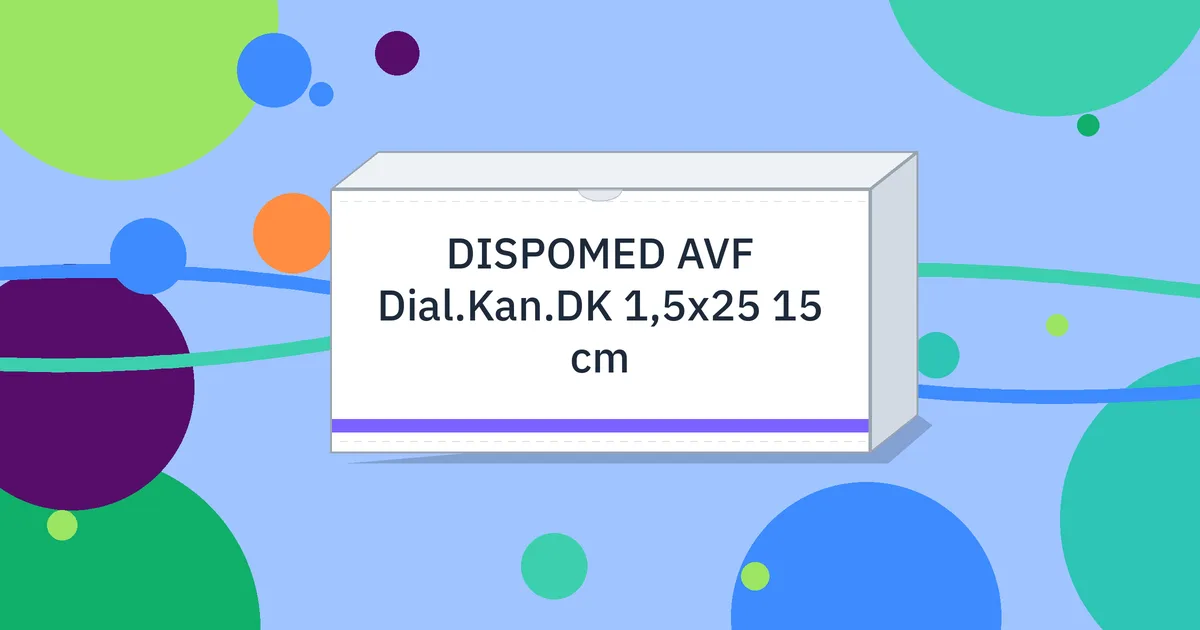 Symbolbild: Packung mit der Aufschrift DISPOMED AVF Dial.Kan.DK 1,5x25 15 cm (PZN 00268553) – Verfügbarkeit und Bezug in Apotheken in Frankfurt am Main