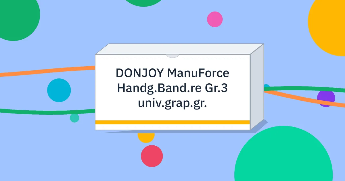 Symbolbild: Packung mit der Aufschrift DONJOY ManuForce Handg.Band.re Gr.3 univ.grap.gr. (PZN 18668394) – Verfügbarkeit und Bezug in Apotheken in Frankfurt am Main