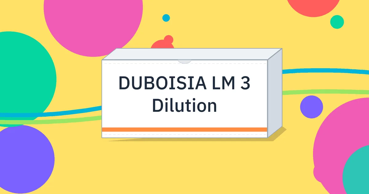 Symbolbild: Packung mit der Aufschrift DUBOISIA LM 3 Dilution (PZN 13466912) – Verfügbarkeit und Bezug in Apotheken in Frankfurt am Main