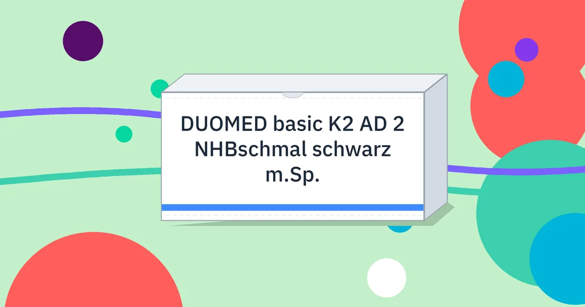 Symbolbild: Packung mit der Aufschrift DUOMED basic K2 AD 2 NHBschmal schwarz m.Sp. (PZN 20907191) – Verfügbarkeit und Bezug in Apotheken in Frankfurt am Main
