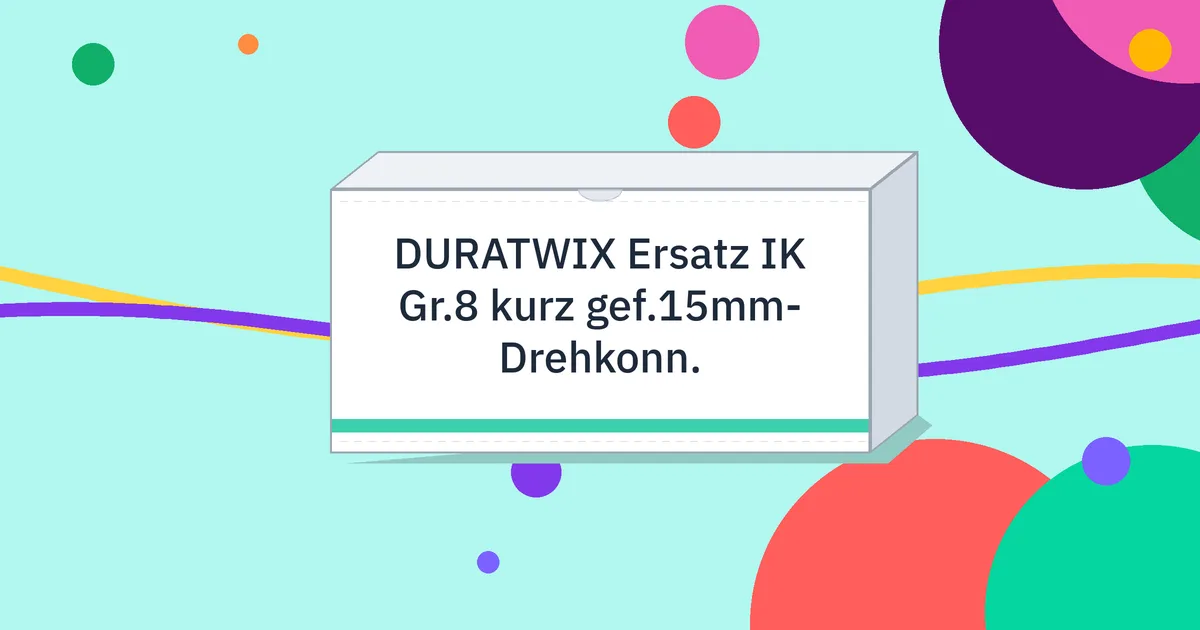 Symbolbild: Packung mit der Aufschrift DURATWIX Ersatz IK Gr.8 kurz gef.15mm-Drehkonn. (PZN 06991894) – Verfügbarkeit und Bezug in Apotheken in Frankfurt am Main
