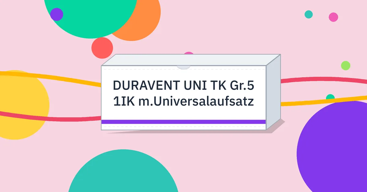 Symbolbild: Packung mit der Aufschrift DURAVENT UNI TK Gr.5 1IK m.Universalaufsatz (PZN 07544341) – Verfügbarkeit und Bezug in Apotheken in Frankfurt am Main