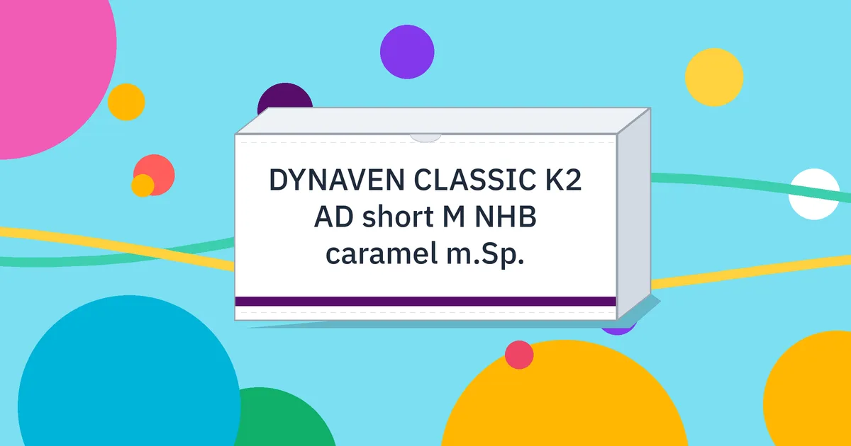 Symbolbild: Packung mit der Aufschrift DYNAVEN CLASSIC K2 AD short M NHB caramel m.Sp. (PZN 18418119) – Verfügbarkeit und Bezug in Apotheken in Frankfurt am Main
